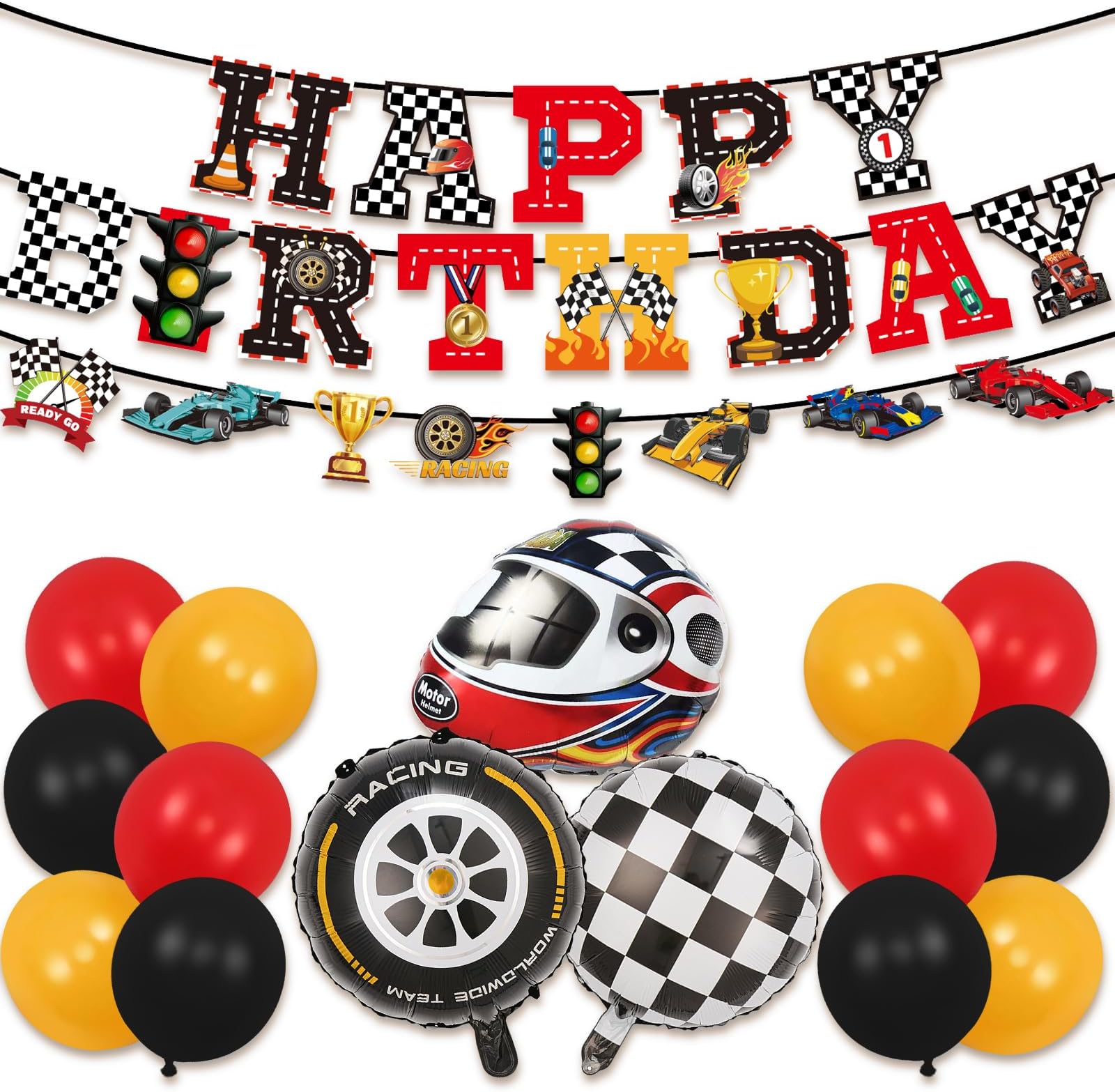 Amazon.com: Race Car Birthday Party Decoration Race Car Happy Birthday ...