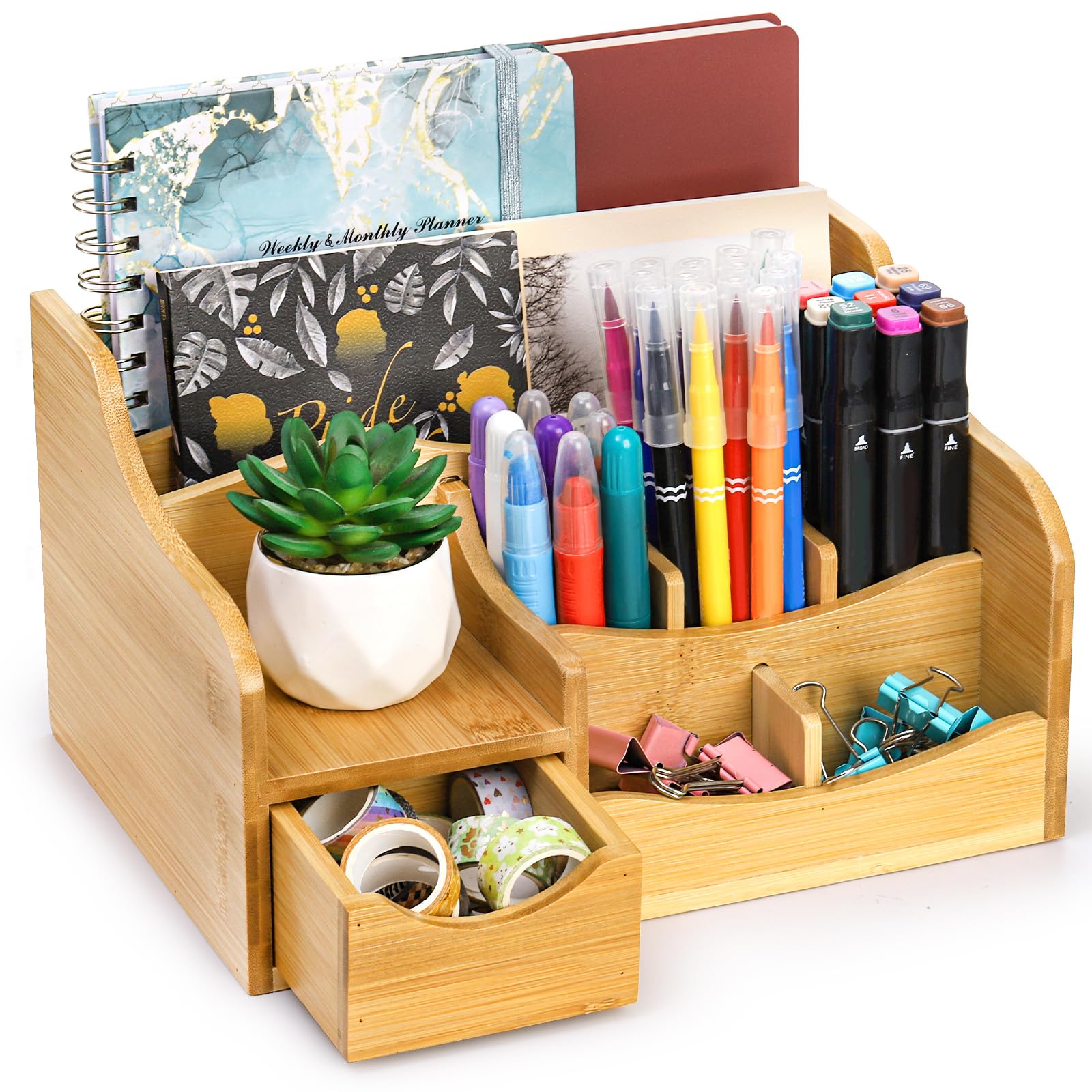 Amazon.com: Cedilis Bamboo Desk Organizer, Office Desk Top Organizer ...