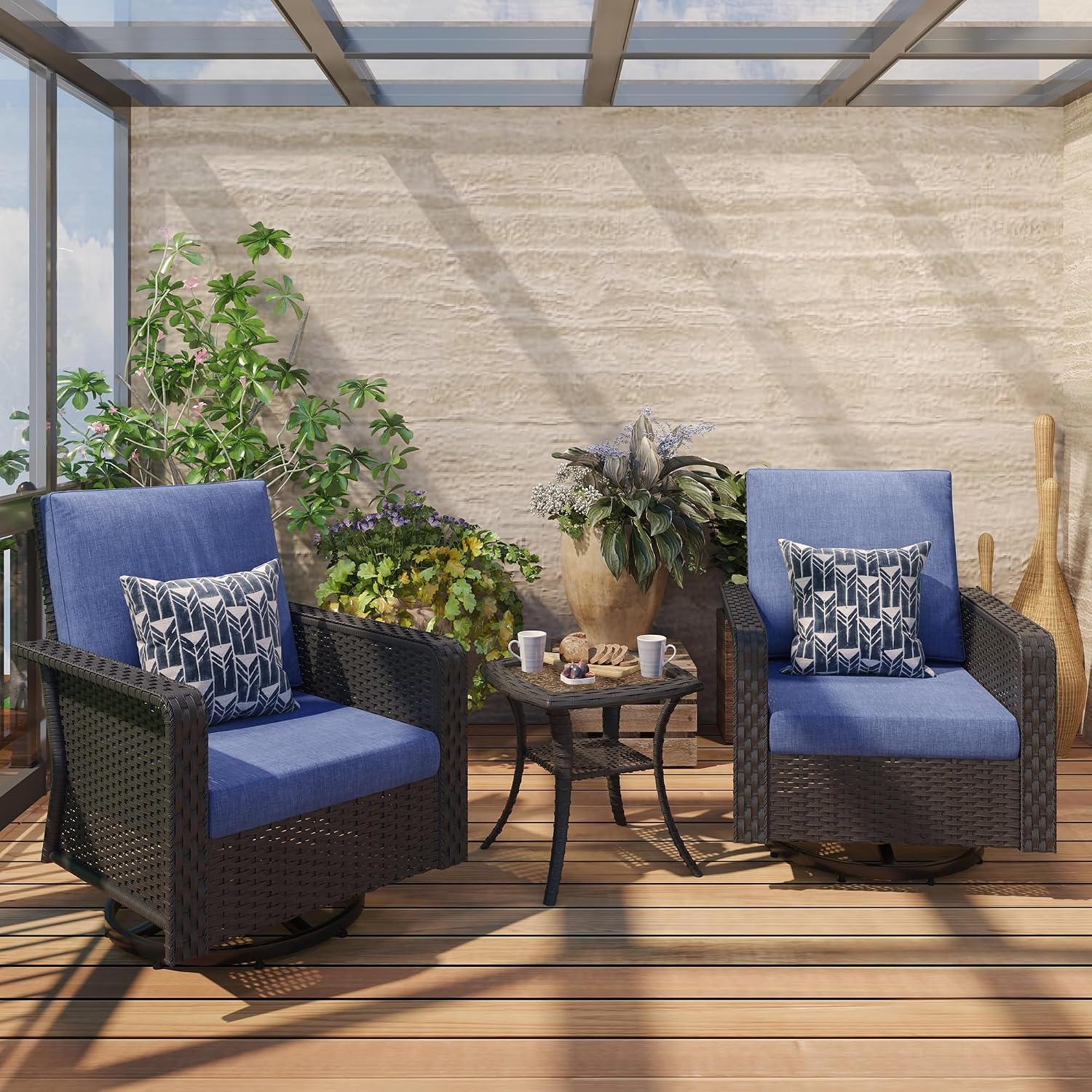 Amazon.com: EcoTide 3 Pieces Outdoor Patio Furniture Set,Patio Swivel ...