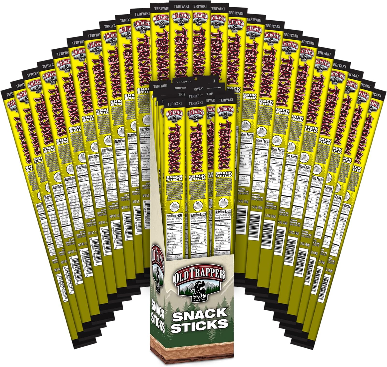 Amazon.com: Old Trapper Teriyaki Snack Sticks, 1.2-Ounce Individually ...
