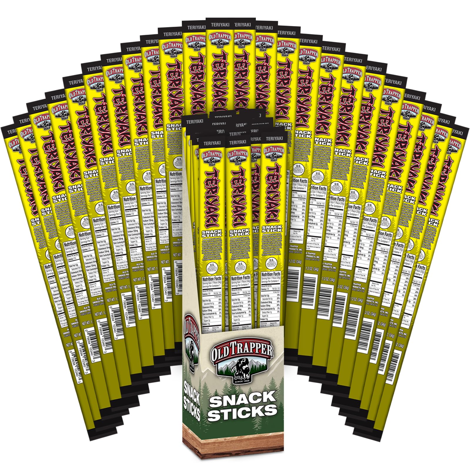 Amazon.com: Old Trapper Teriyaki Snack Sticks, 1.2-Ounce Individually ...