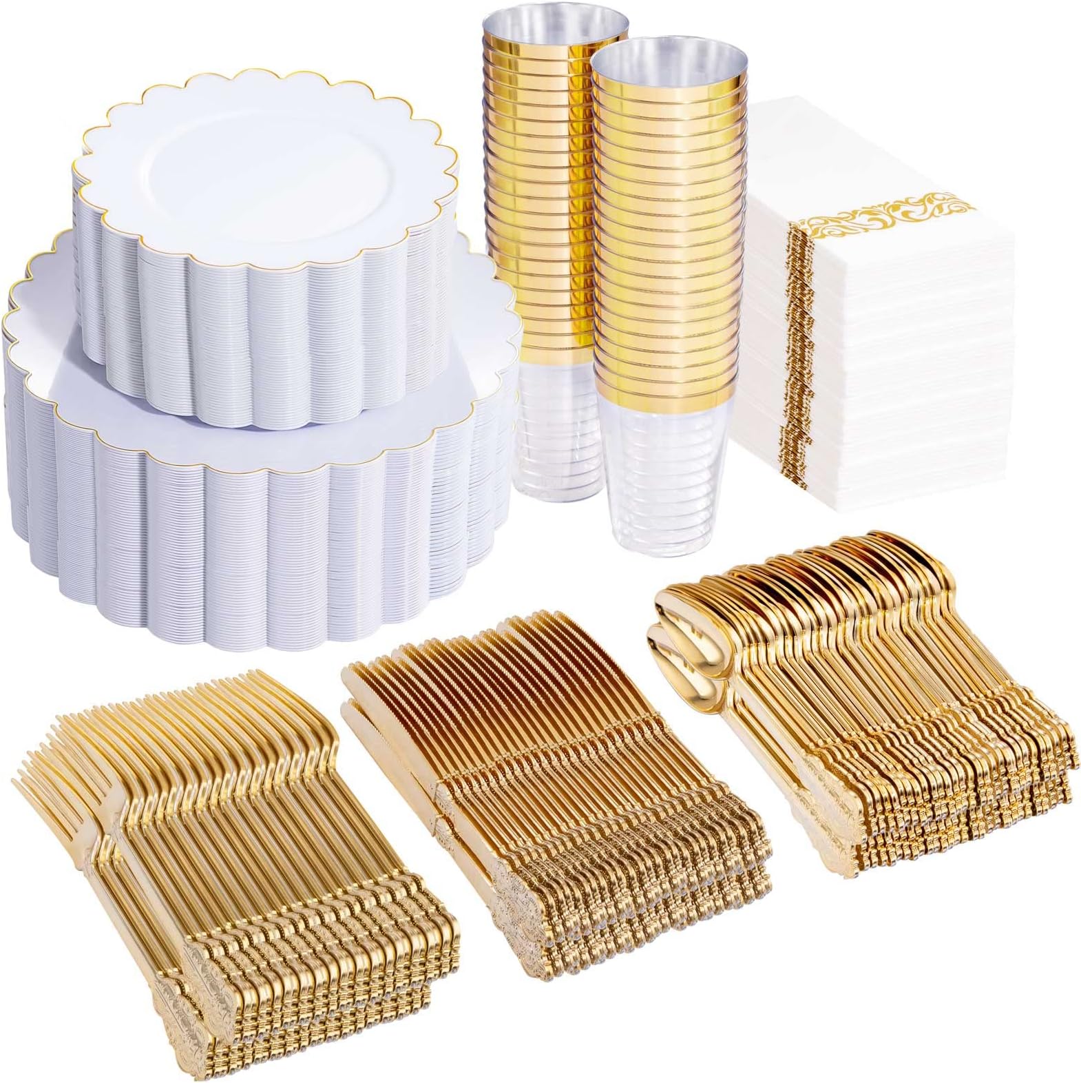 Amazon.com: Lullaby 140PCS Elegant Disposable Dinnerware Set – 40 Ivory ...