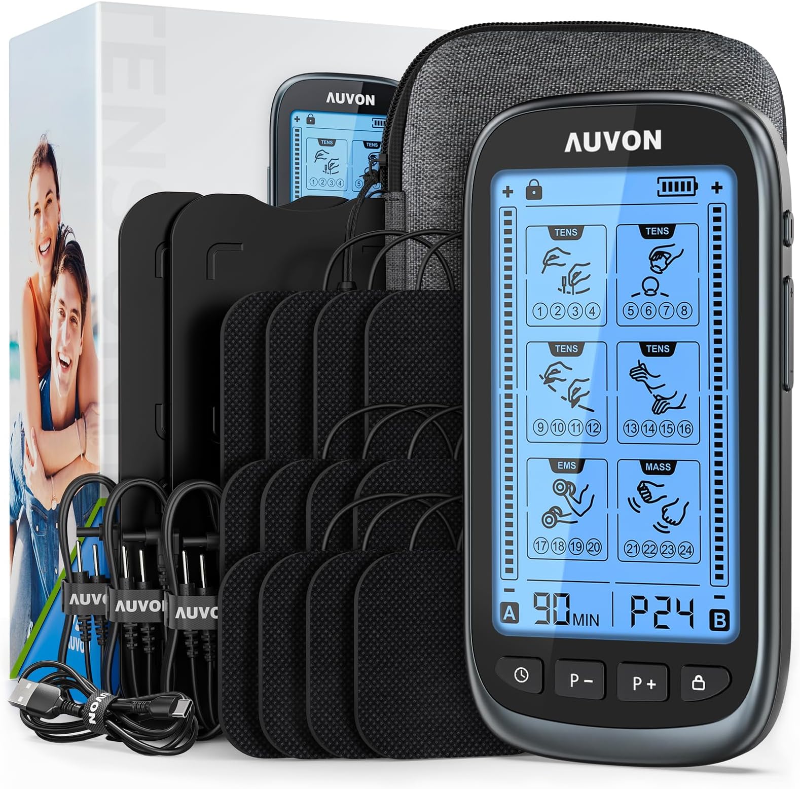 Amazon.com: AUVON 3-in-1 TENS Unit Muscle Stimulator, Dual Channel ...