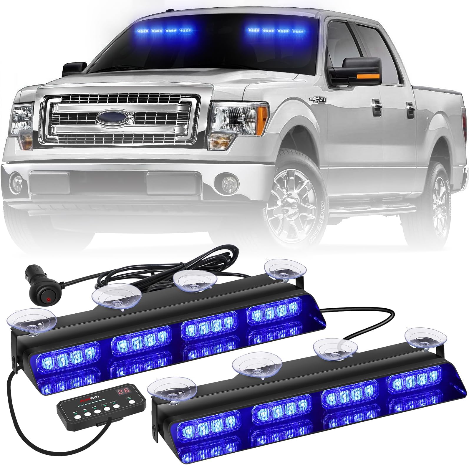 Amazon.com: AINBIN 2 in 1 14 inch Blue Emergency Lights 32 LED Dash ...
