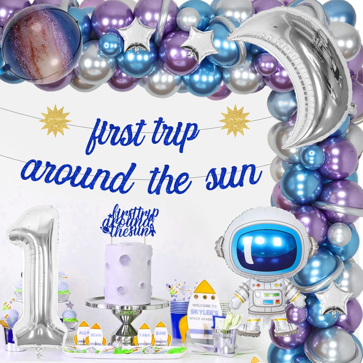 Amazon.com: Outer Space 1st Birthday Decorations for Boys First Trip ...