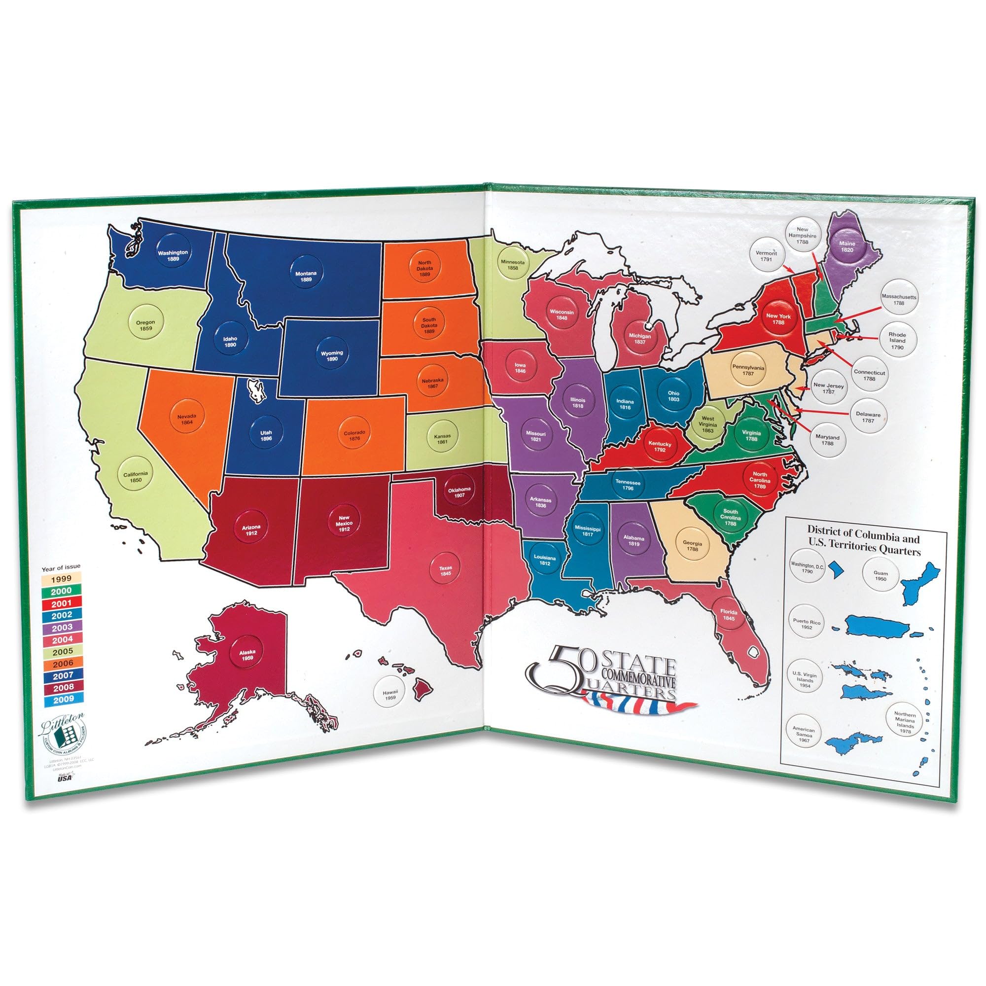 Amazon.com: Littleton Coin Company Statehood Quarter Display Map with ...