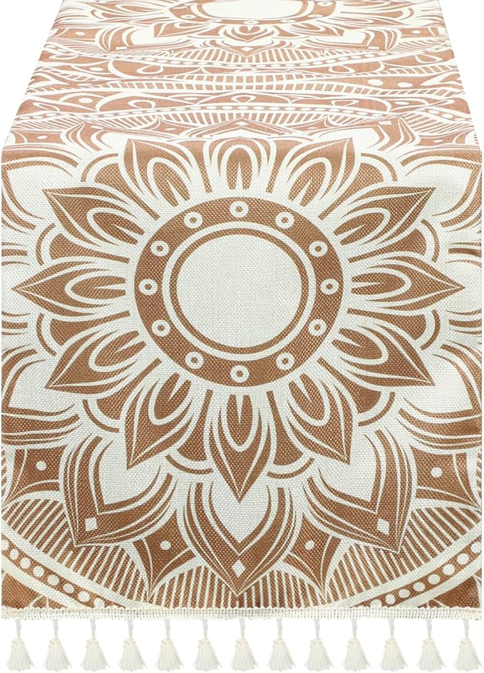 Amazon.com: Mixweer Boho Table Runner Mandala Linen Dining Table Runner ...