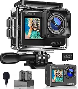 Surfola Action Camera SF530 4K 60fps, WIFI 24MP 131ft Waterproof, Underwater for Snorkeling ...