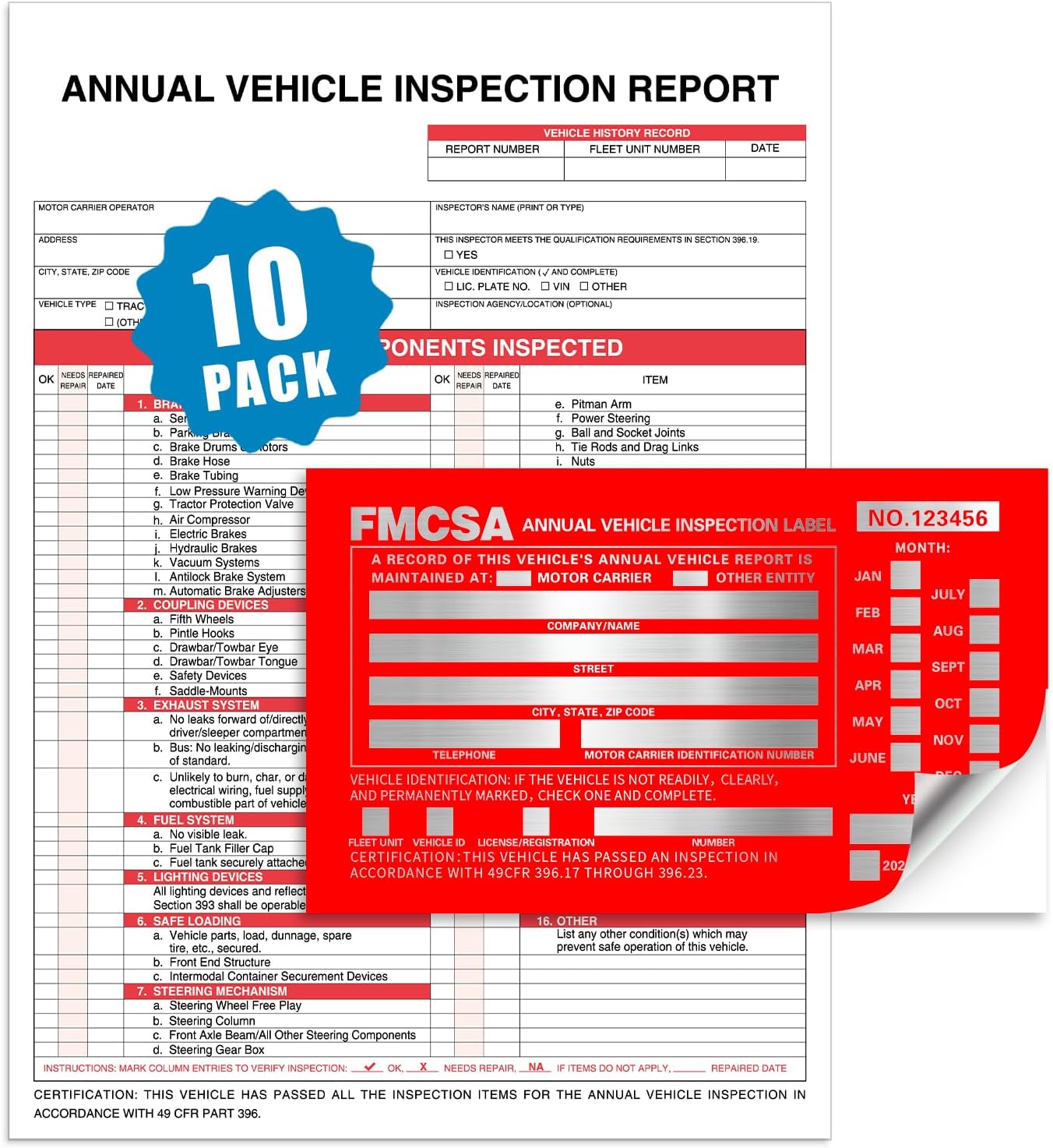 Amazon.com: PUNCHMAN 30Pack DOT Annual Vehicle Inspection Forms and ...