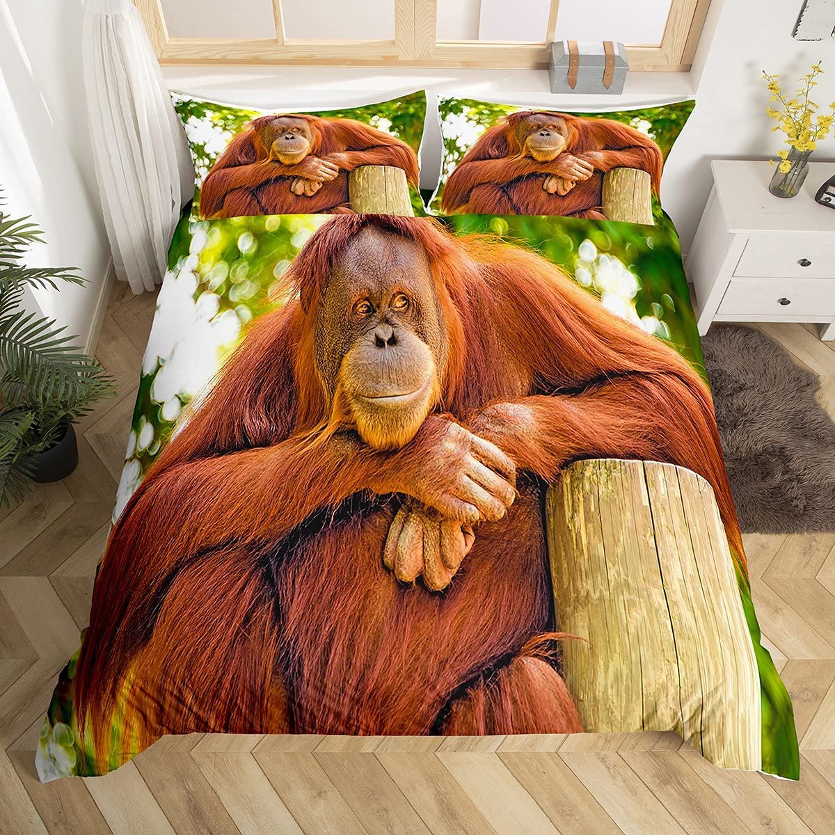 Loussiesd Kids Gorilla Bedding Set for Girls Boys Adults Brown Wild ...