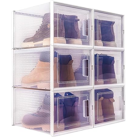 Amazon.com: WAYTRIM Foldable Shoe Box, Stackable Clear Shoe Storage Box ...