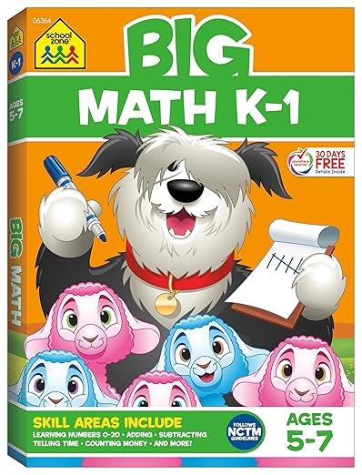 School Zone Big Math K-1 Workbook: 320 Pages, Kindergarten, 1st Grade ...