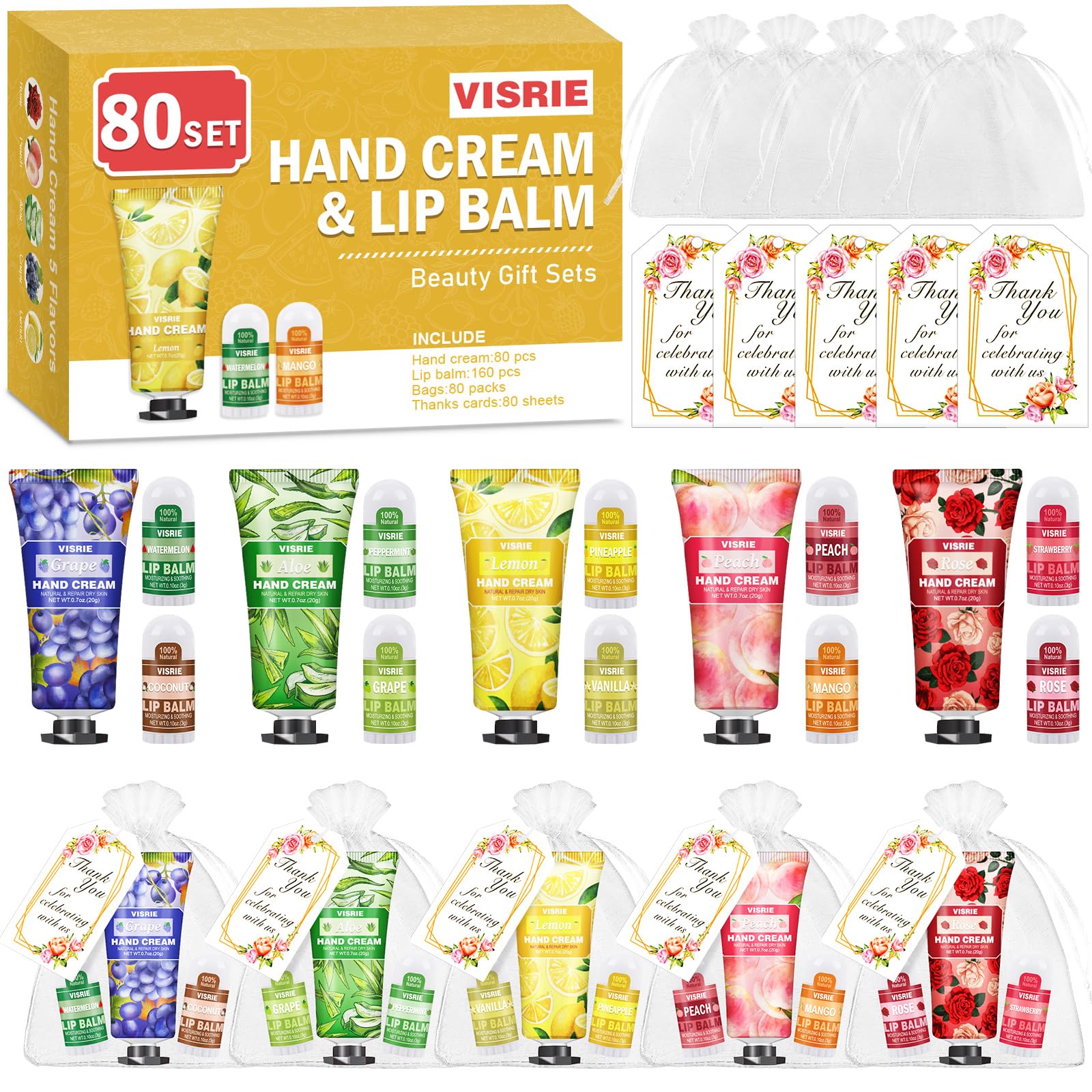 Amazon.com : VISRIE 80 Pack Hand Cream Gift Set and 160 Pack Mini Lip ...