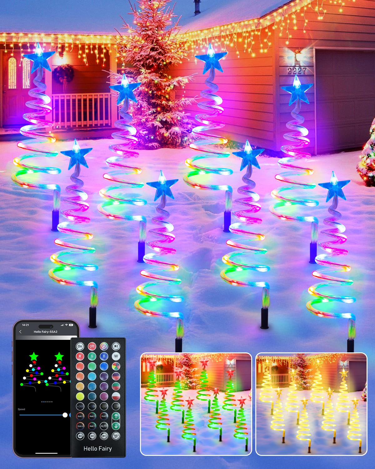 FREECUBE 8 Pcs Christmas Pathway Lights Outdoor Smart Multicolor Spiral ...