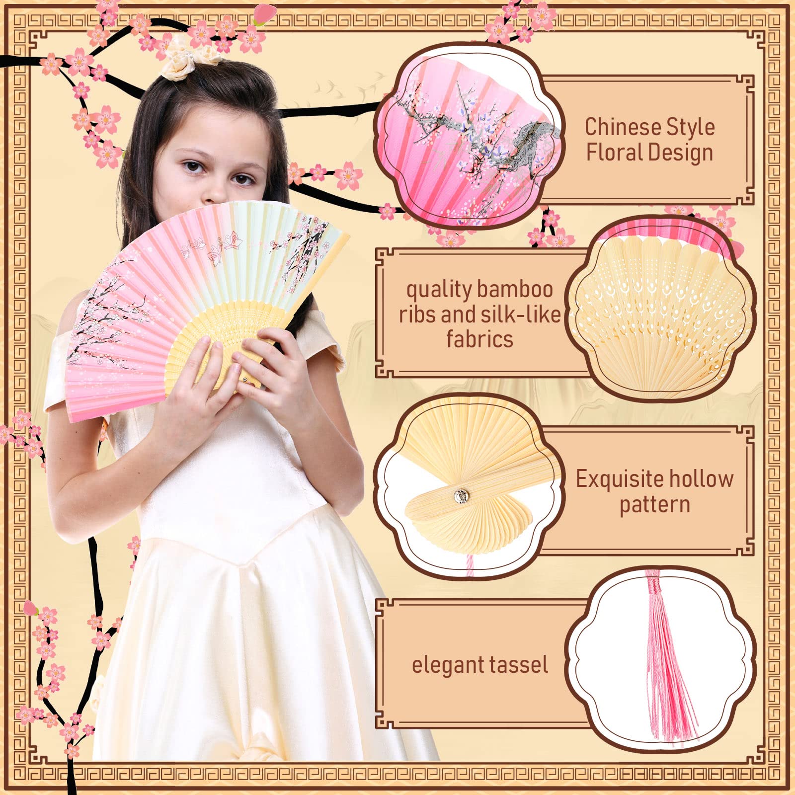 Roowest Handheld Floral Folding Fan Folding Hand Fans for Women Chinese ...