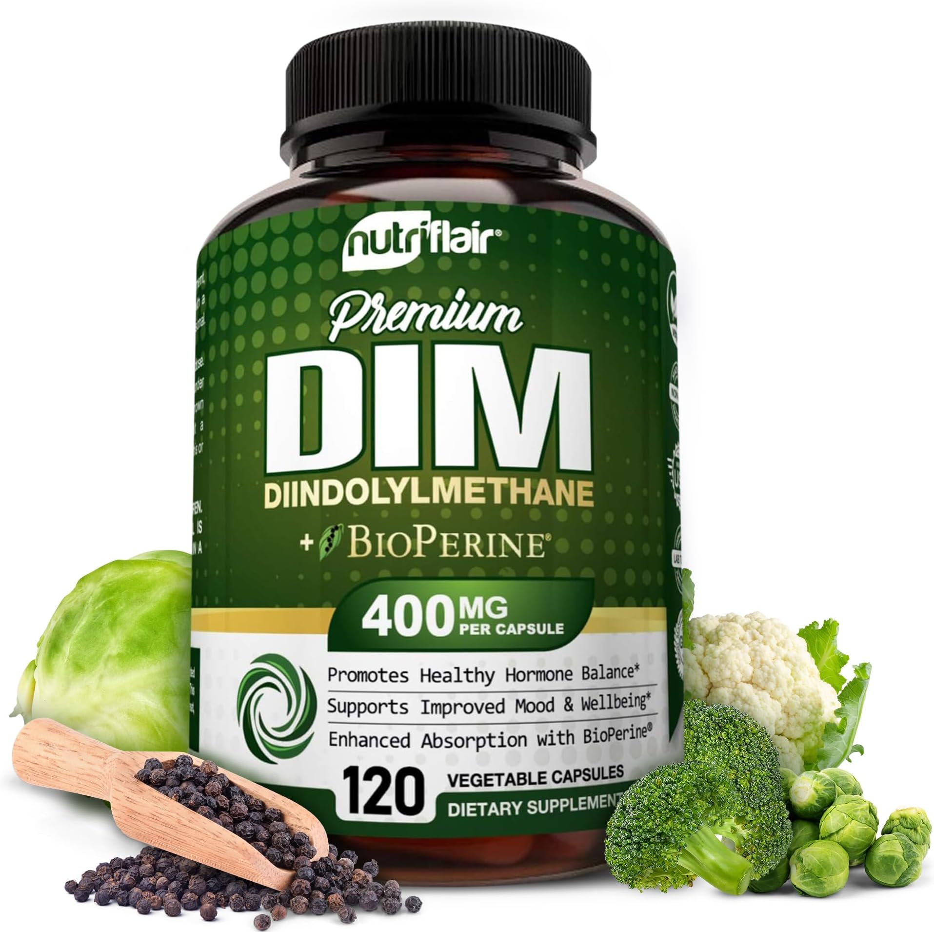 Amazon.com: NutriFlair DIM Supplement 400mg with Bioperine, 120 ...