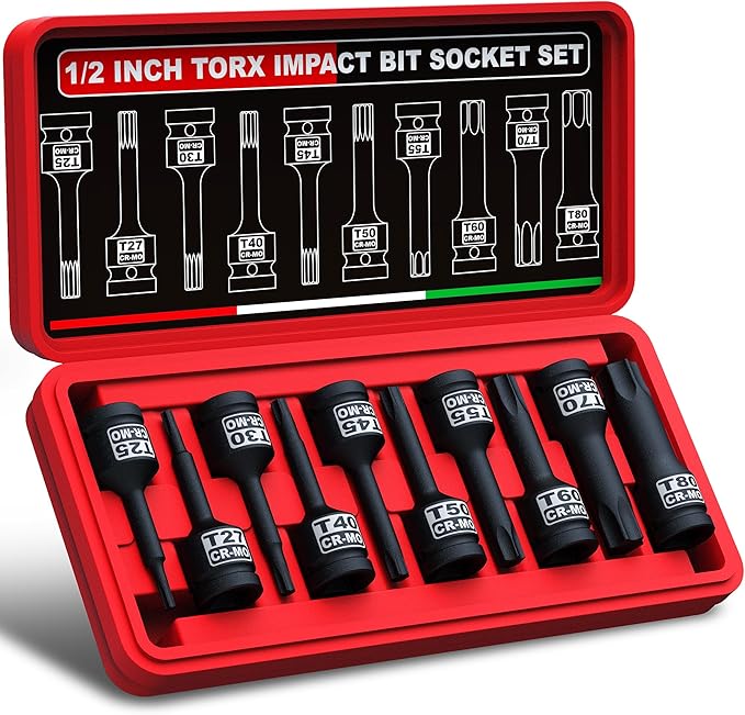 KIRXST 1/2 Inch Impact Torx Bit Socket Set，T25-T80 Star Bit Socket Set ...