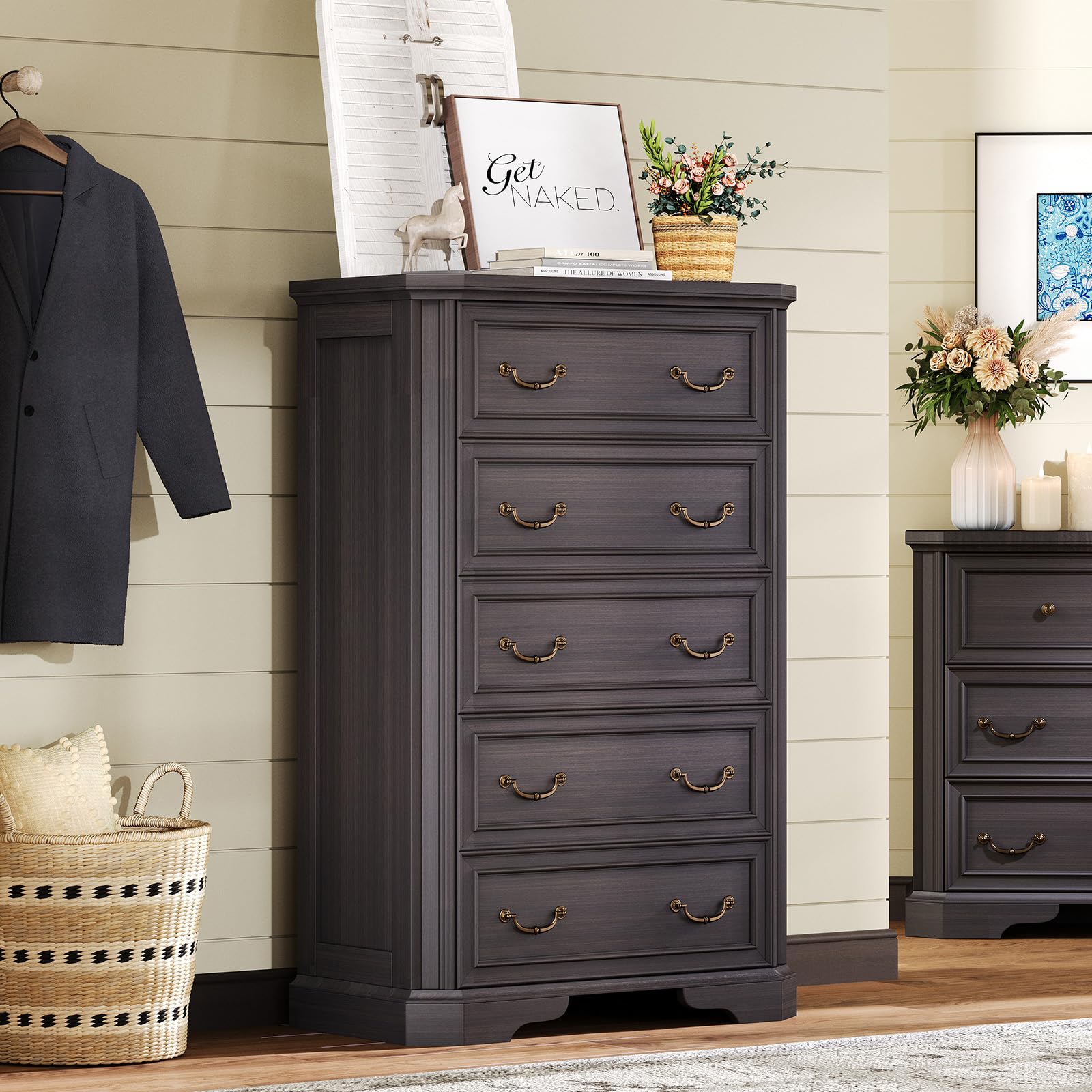 Amazon.com: LUXOAK Farmhouse 48" Tall 5 Drawers Dresser for Bedroom ...
