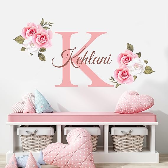 Amazon.com: Name Initial Roses Wall Decal | Kids Wall Decor | Custom ...