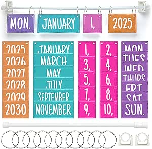 Boho Classroom Decor with 57 Date Cards Adjustable Calendar Holder,Flip ...