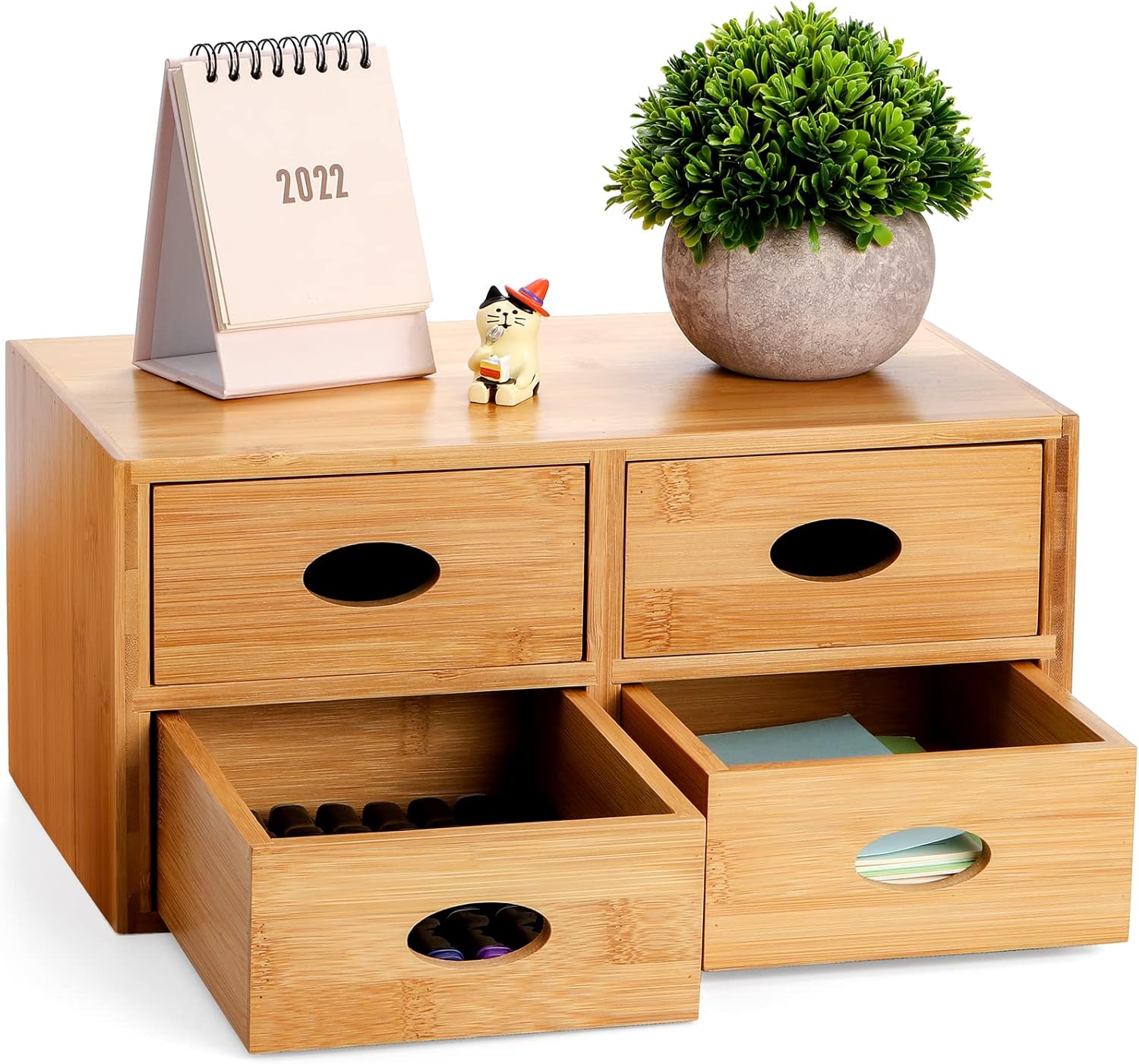 ZOOFOX Bamboo Desk Organizer, 100% Natural Bamboo Tabletop Storage Box ...