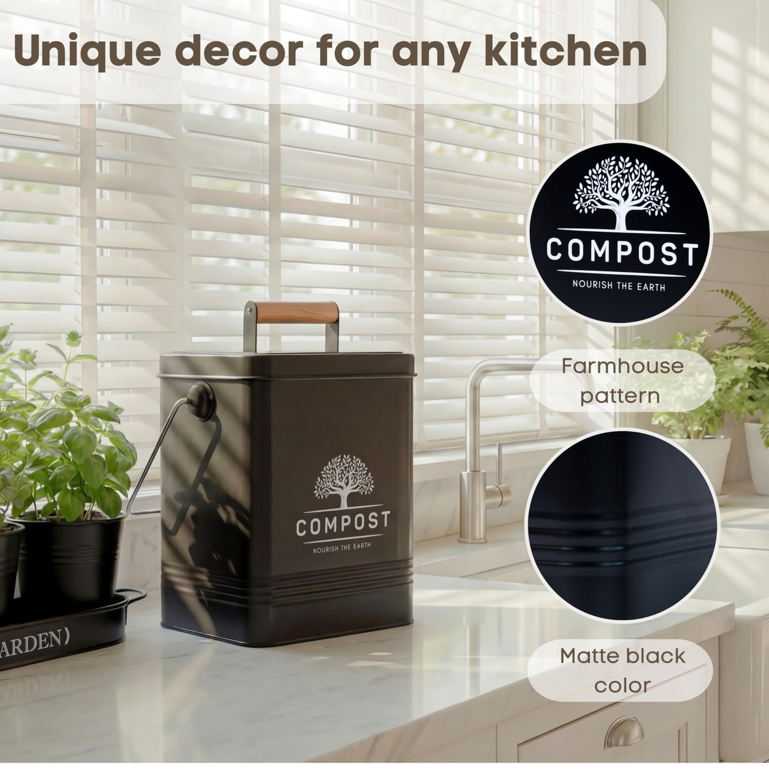 Snapklik.com : PERFNIQUE Kitchen Compost Bin, 1.7 Gallon Countertop ...