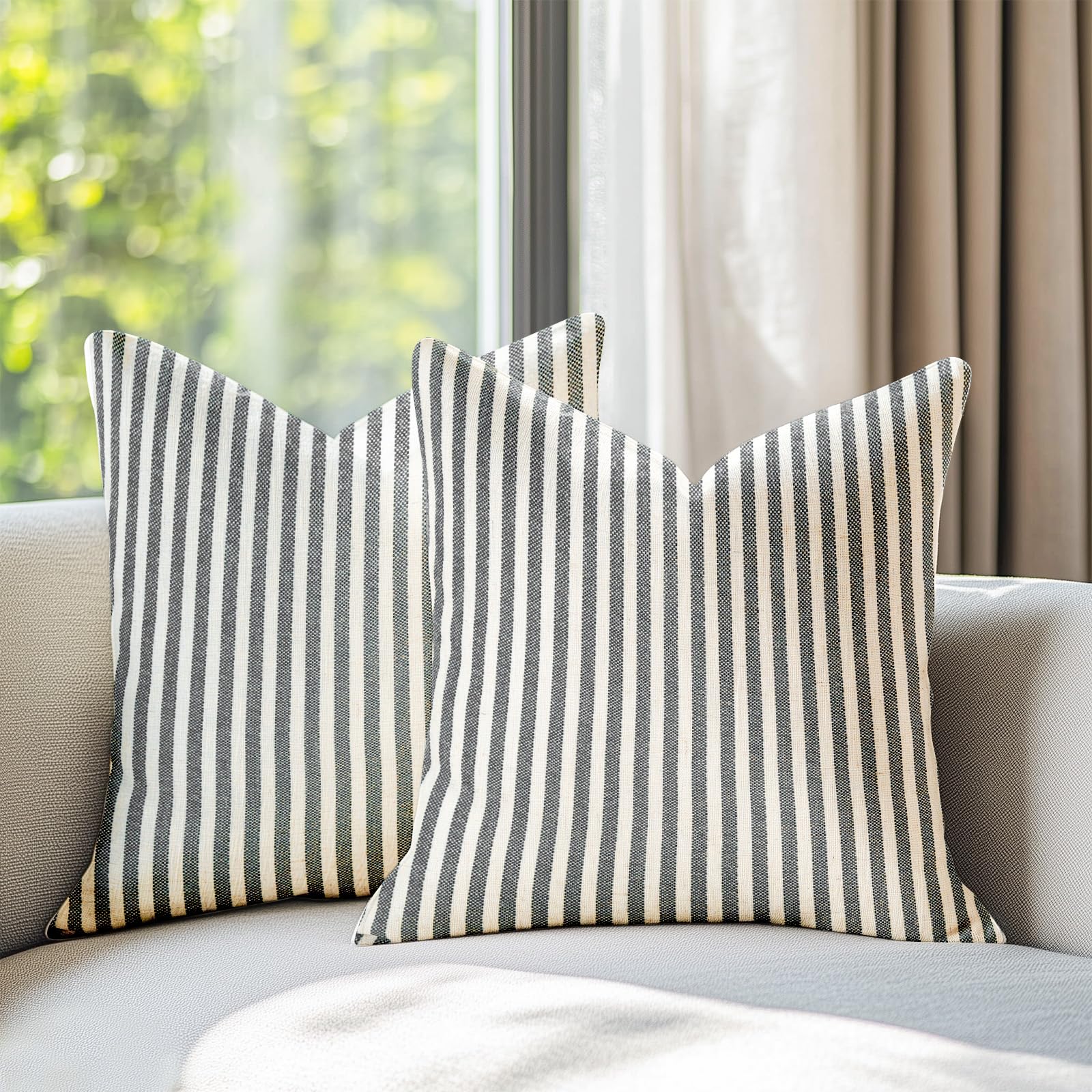 Amazon.com: jinchan Striped Pillow Covers Farmhouse Boho Linen Ticking ...