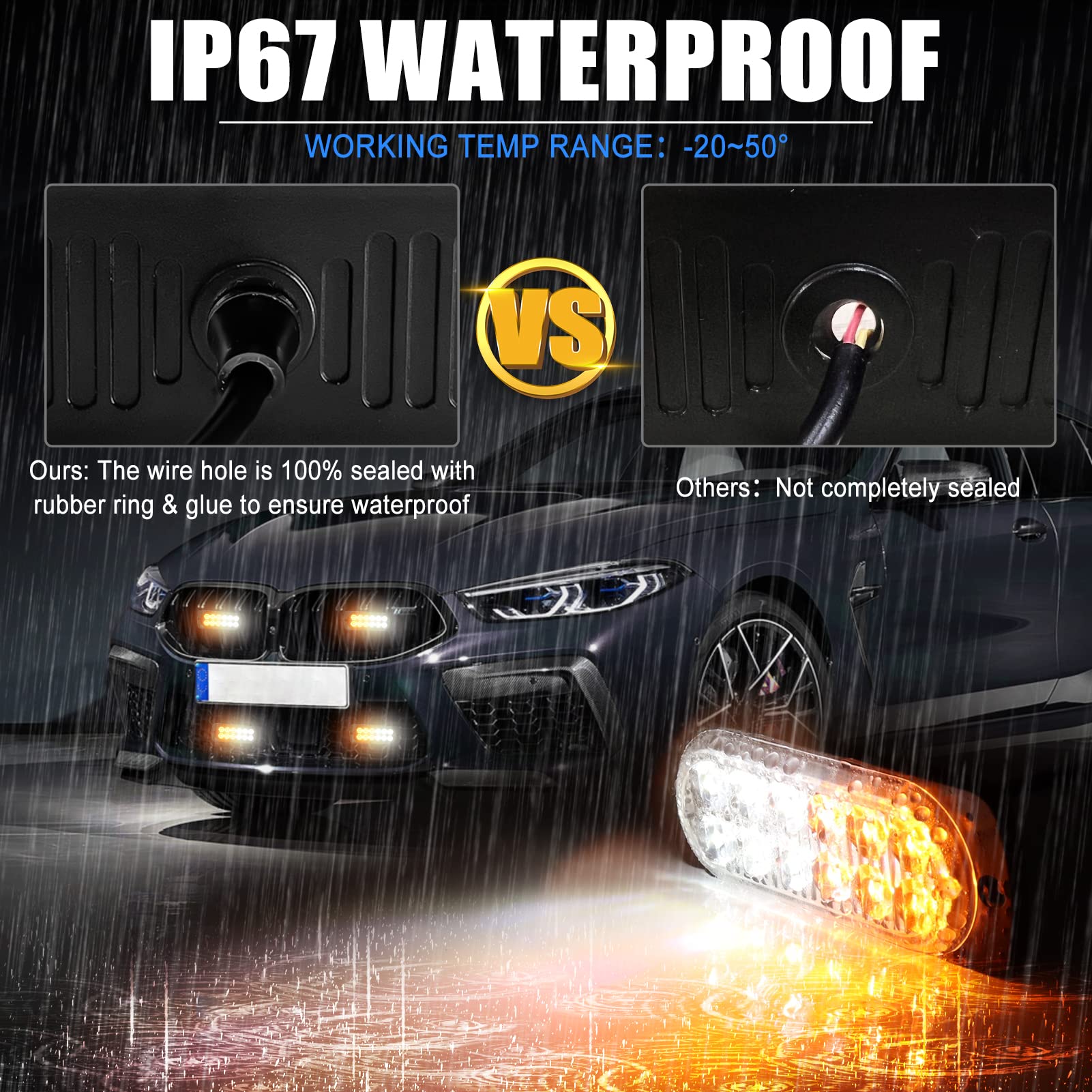 Snapklik.com : 10pcs 12-LED Emergency Strobe Light, Amber White Ultra ...