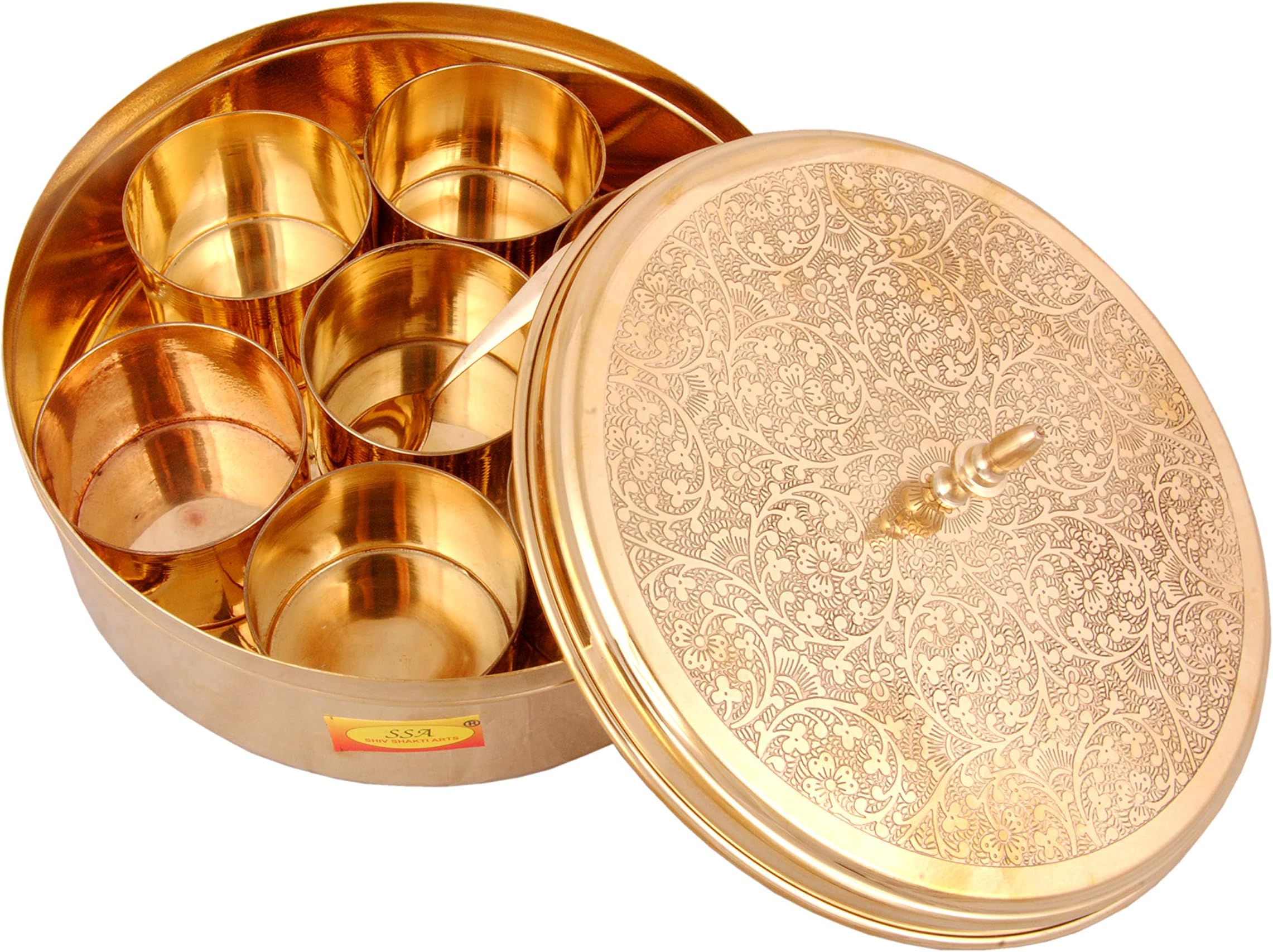 Buy P-TAL Brass Masala Box for Kitchen with Spoon Masala Dani Spice Box ...