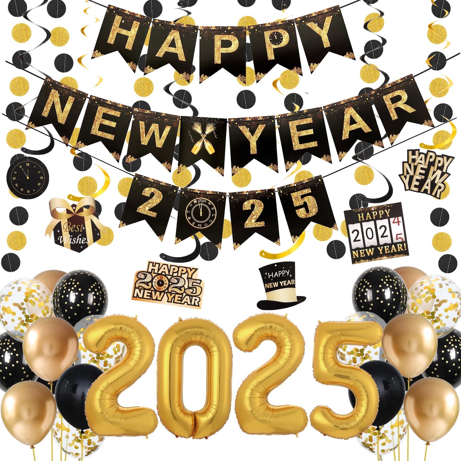 Amazon.com: 38 Pcs Happy New Year Decorations Kit ,Glitter Happy New ...