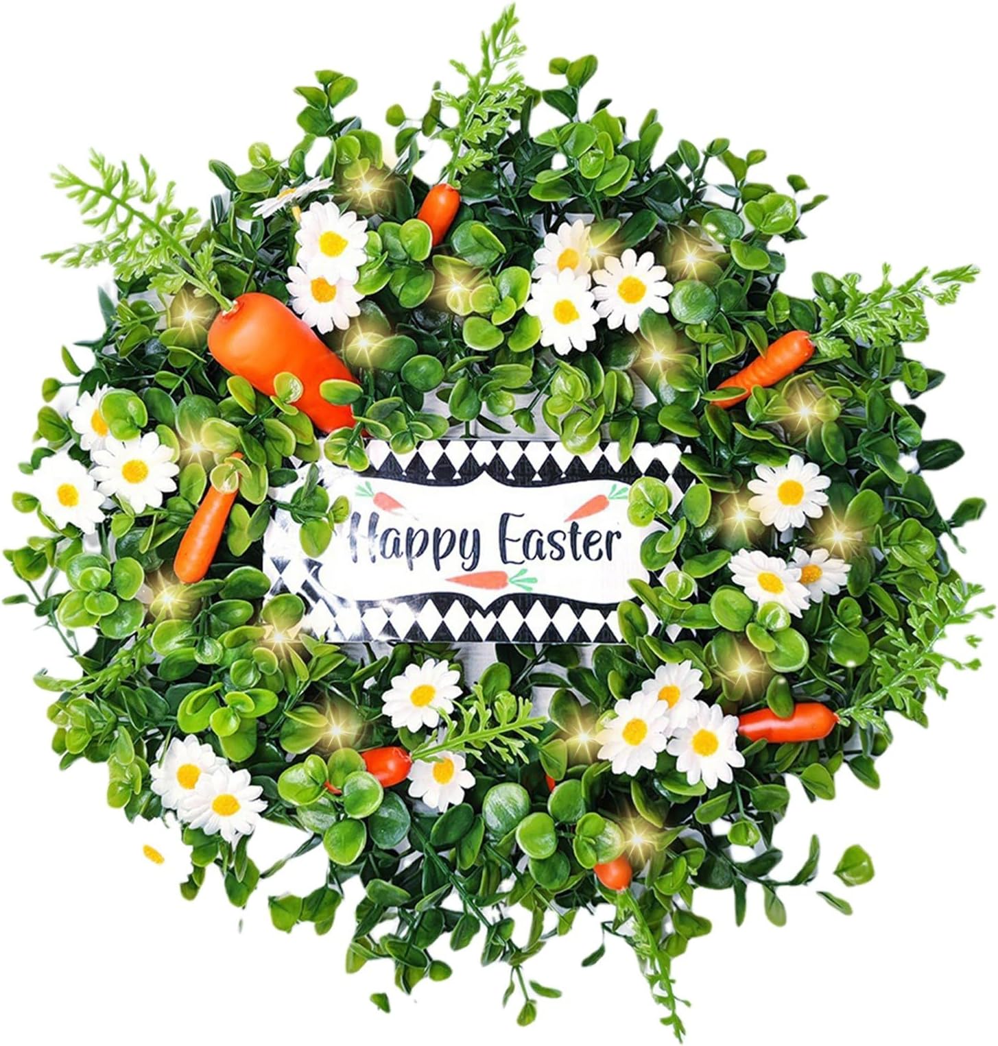Amazon.com: Lighted Easter Wreath with Happy Easter Sign Artificial ...