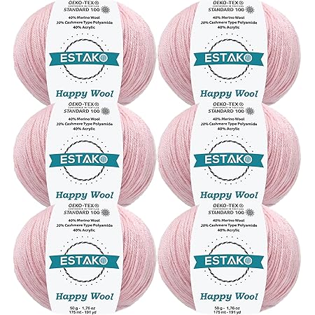 Amazon.com: Estako Happy Wool (6 Skeins Pack ) 40% Merino Wool 20% Cashmere Type Polyamide 40% ...