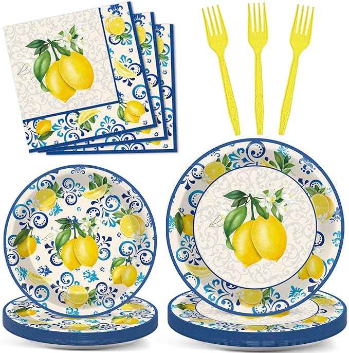Amazon.com: 100Pcs Capri Lemon Paper Plates and Napkins Lemon Birthday ...
