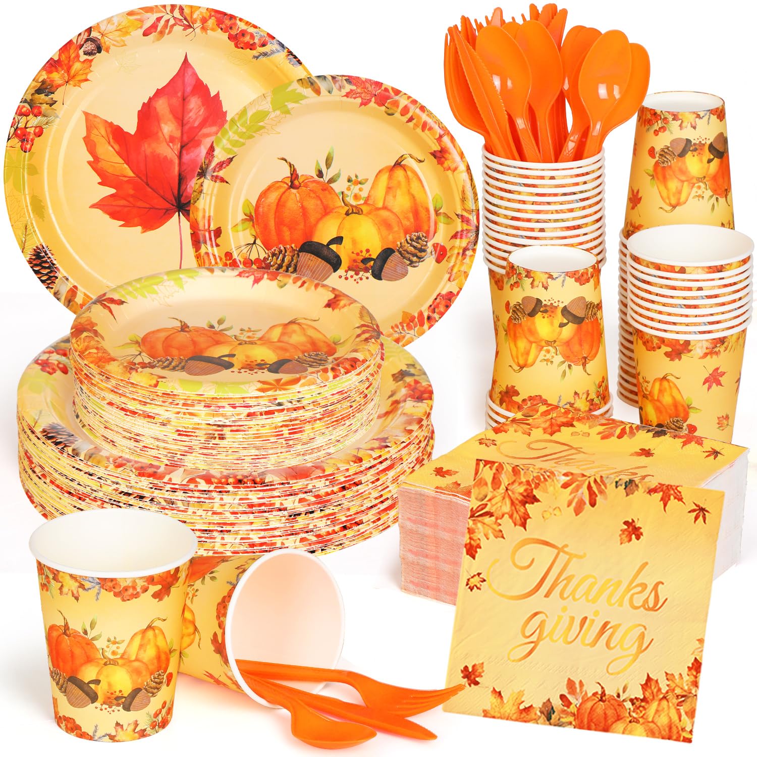 Amazon.com: FULJOOY 350 Pcs Fall Party Dinnerware Thanksgiving Party ...