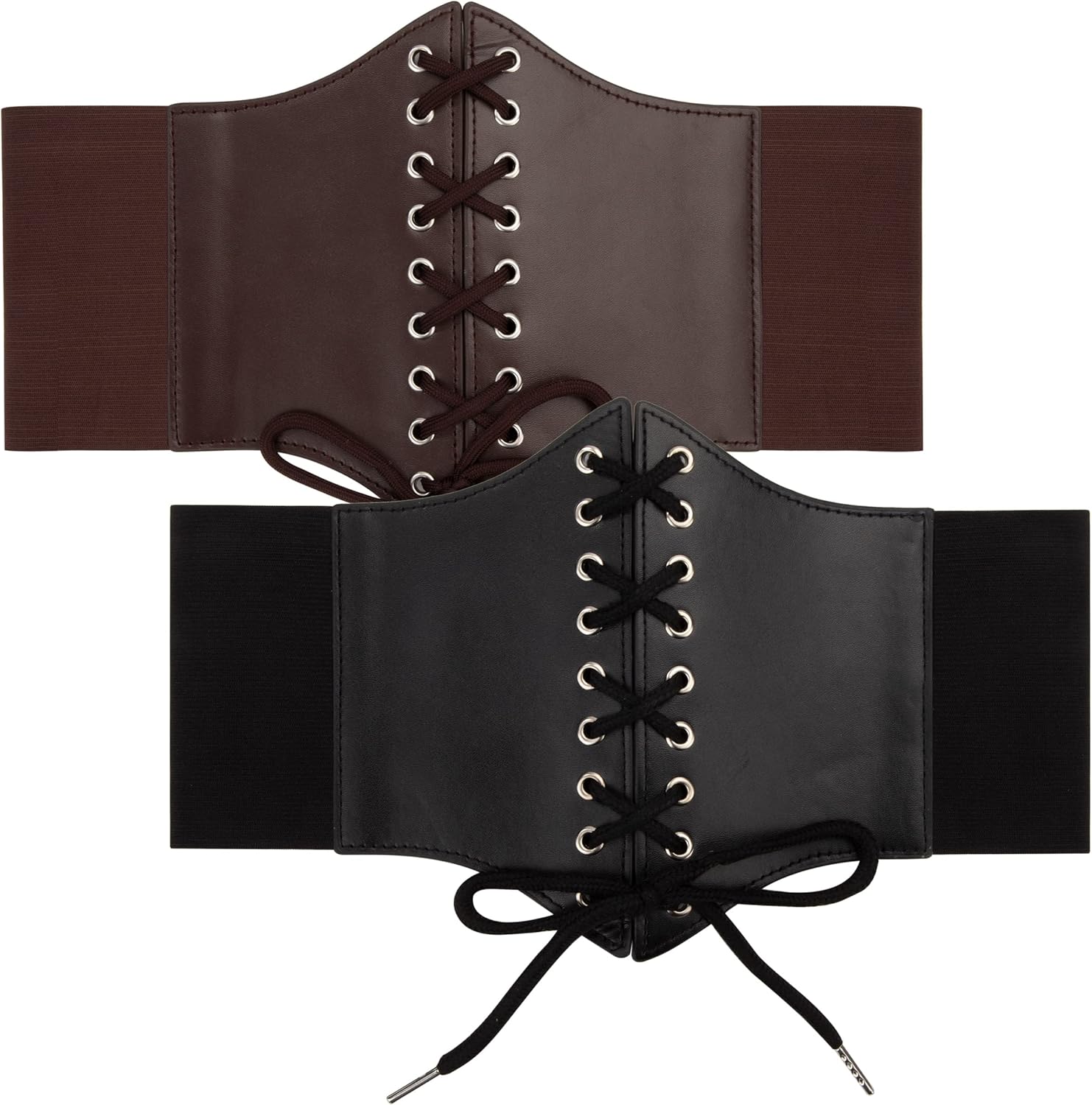 HOLEMZ Women's Elastic Corset PU Leather 2 Pieces Women Waspie Belt ...