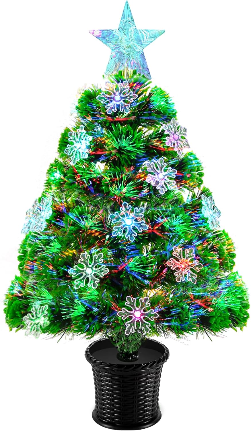 Amazon.com: Fiber Optic Small Christmas Tree,22inch Prelit Artificial ...