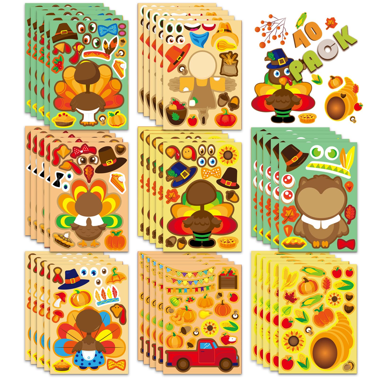 Amazon.com: Thanksgiving Stickers for Kids 40 Sheets Make a Turkey Face ...