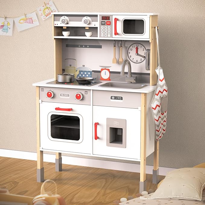 Amazon.com: JOYOOSS Kids Play Kitchen Playset, Wooden Play Kitchen Kids ...