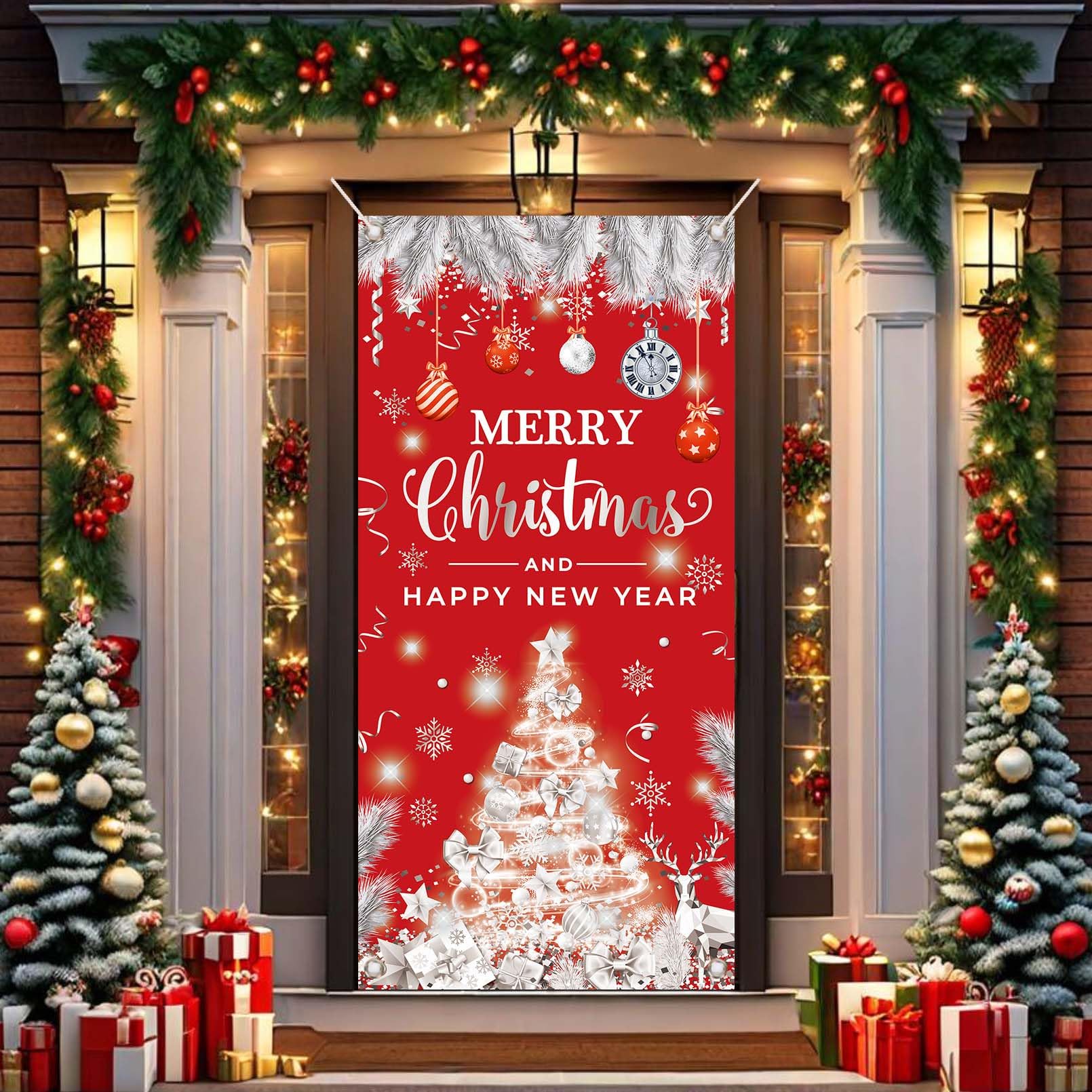 Amazon.com: Christmas decorations Red Christmas Door Cover Christmas ...