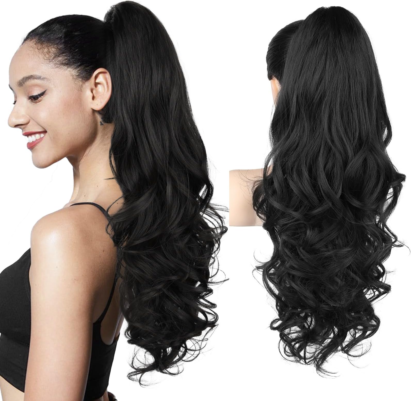 Amazon.com : CHRSHN Ponytail Extension, Black Drawstring Ponytail ...