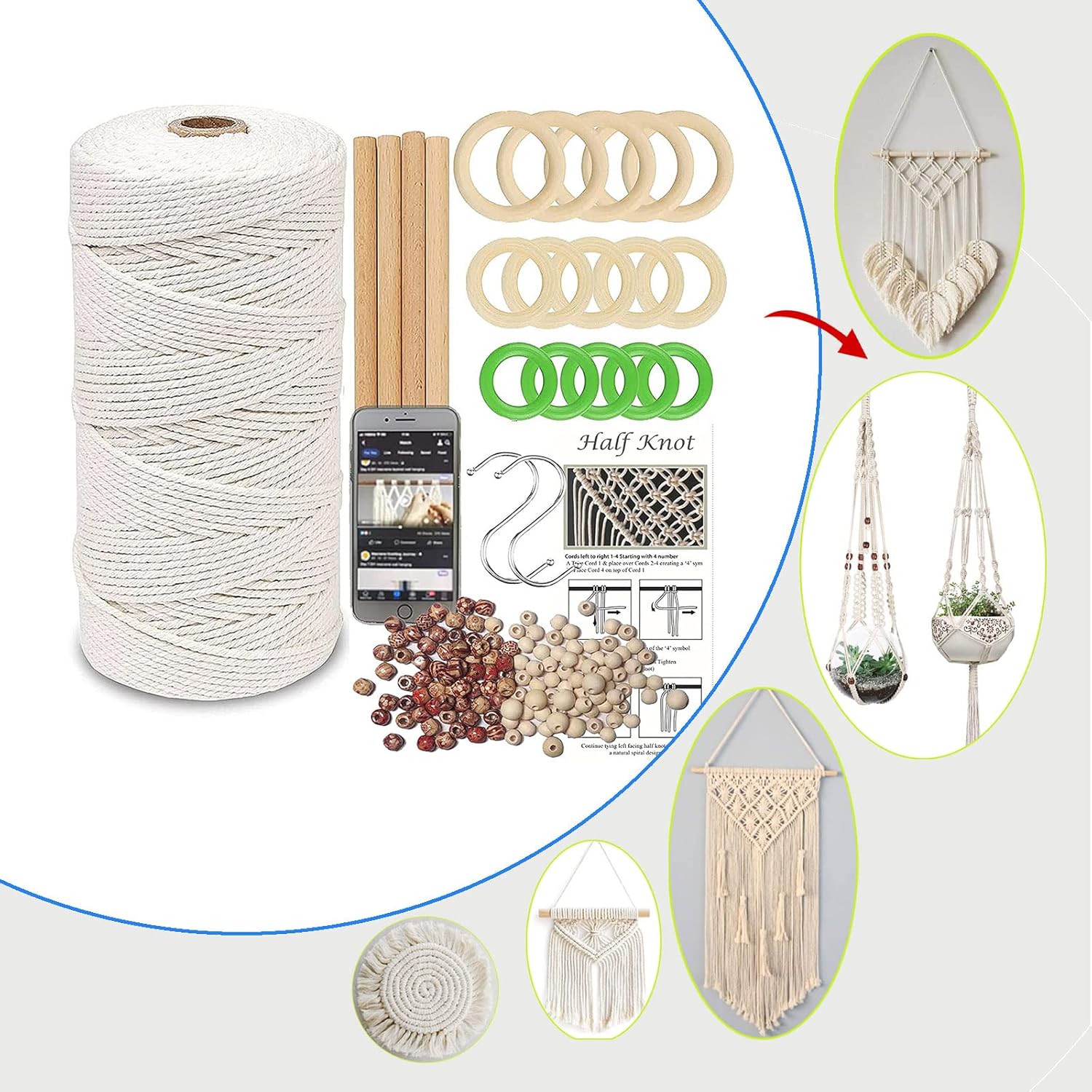 Amazon.com: Macrame Kit, All in Macrame Supplies 109Yards x 3mm Macrame ...