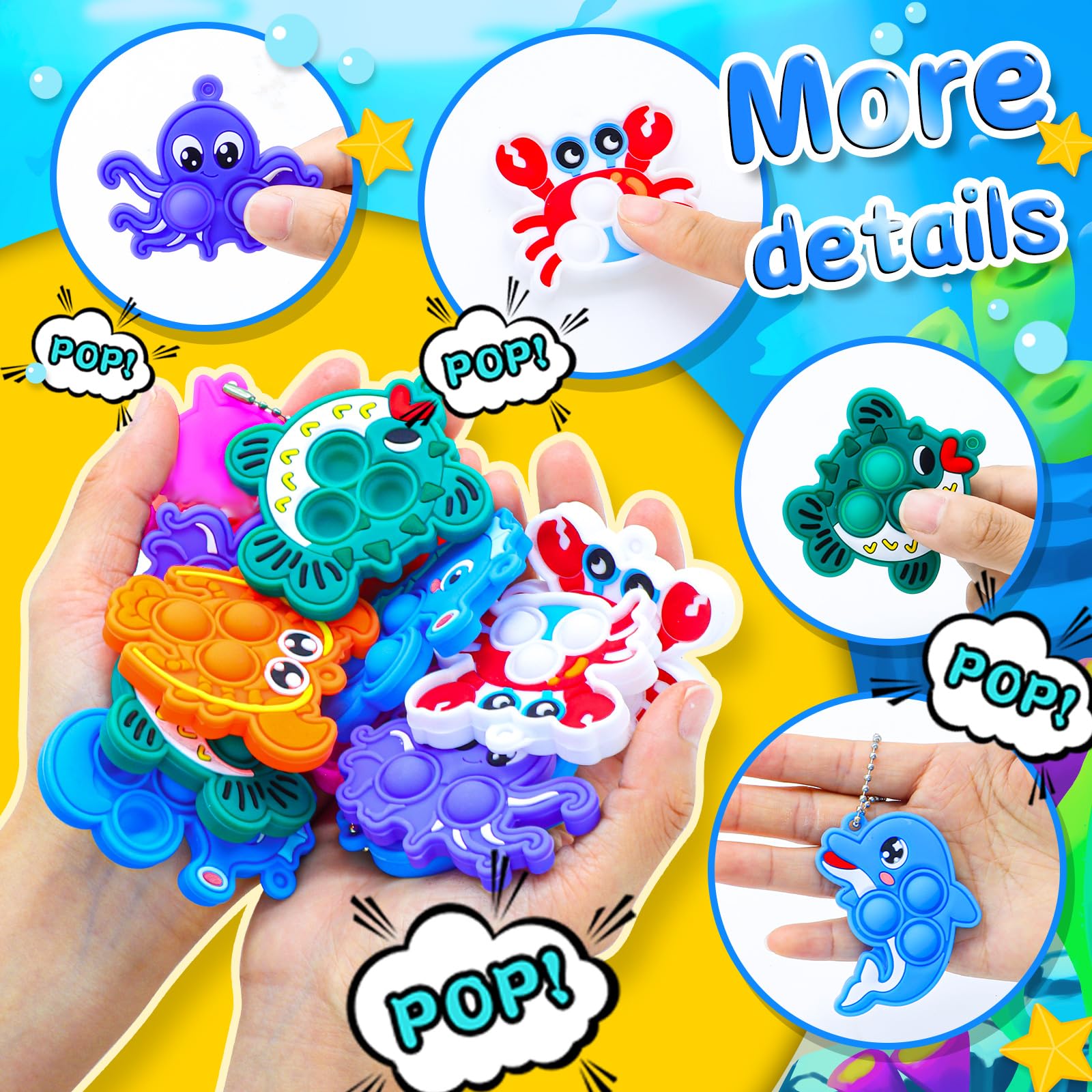 Fidget Toy 30 Packs Octopus Push Fidget Bubble Keychains - Mini Pop ...