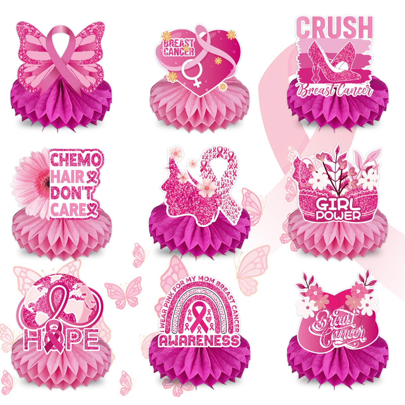 Amazon.com: ALIBBON 9 Pcs Breast Cancer Awareness Honeycomb ...