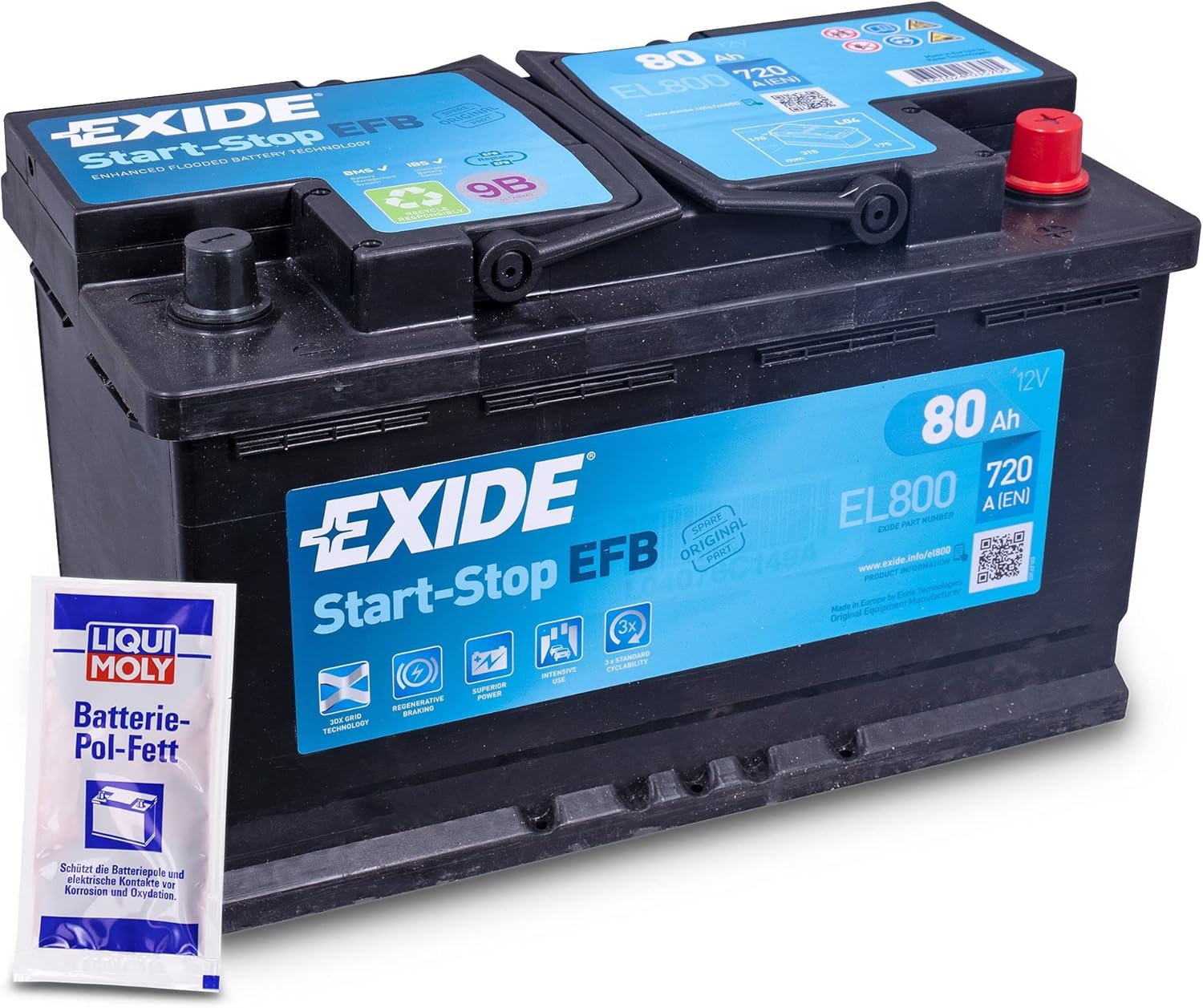 EXIDE EL800 Autobatterie AGM 12V 80Ah 720A Start-Stop EFB ...