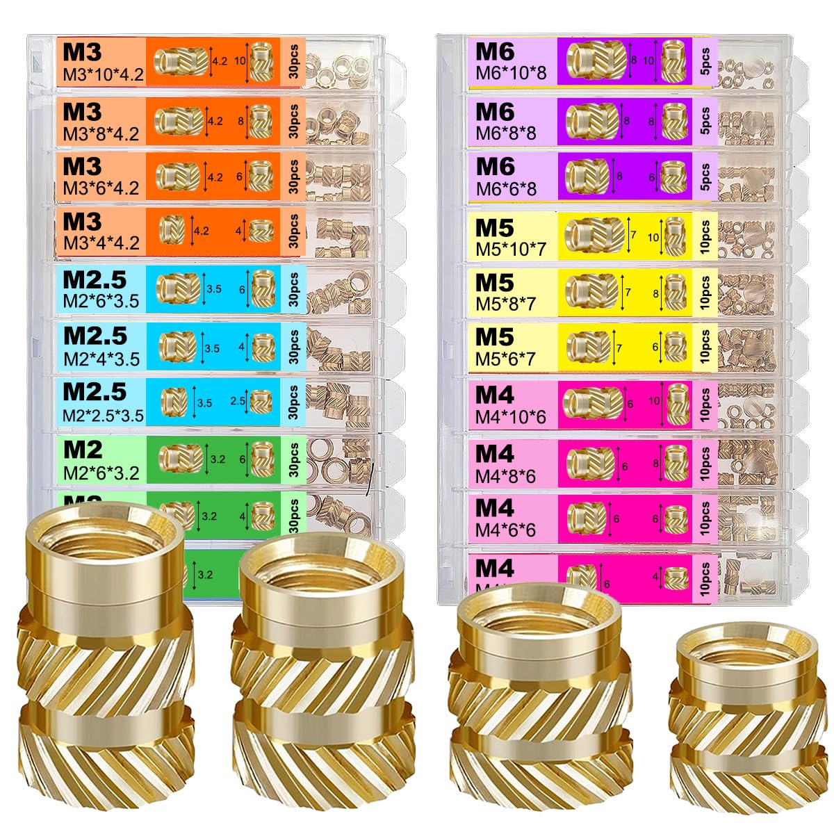 DAOKAI Thread Knurled Brass Nuts M2 M2.5 M3 M4 M5 M6 5 Values Metric ...