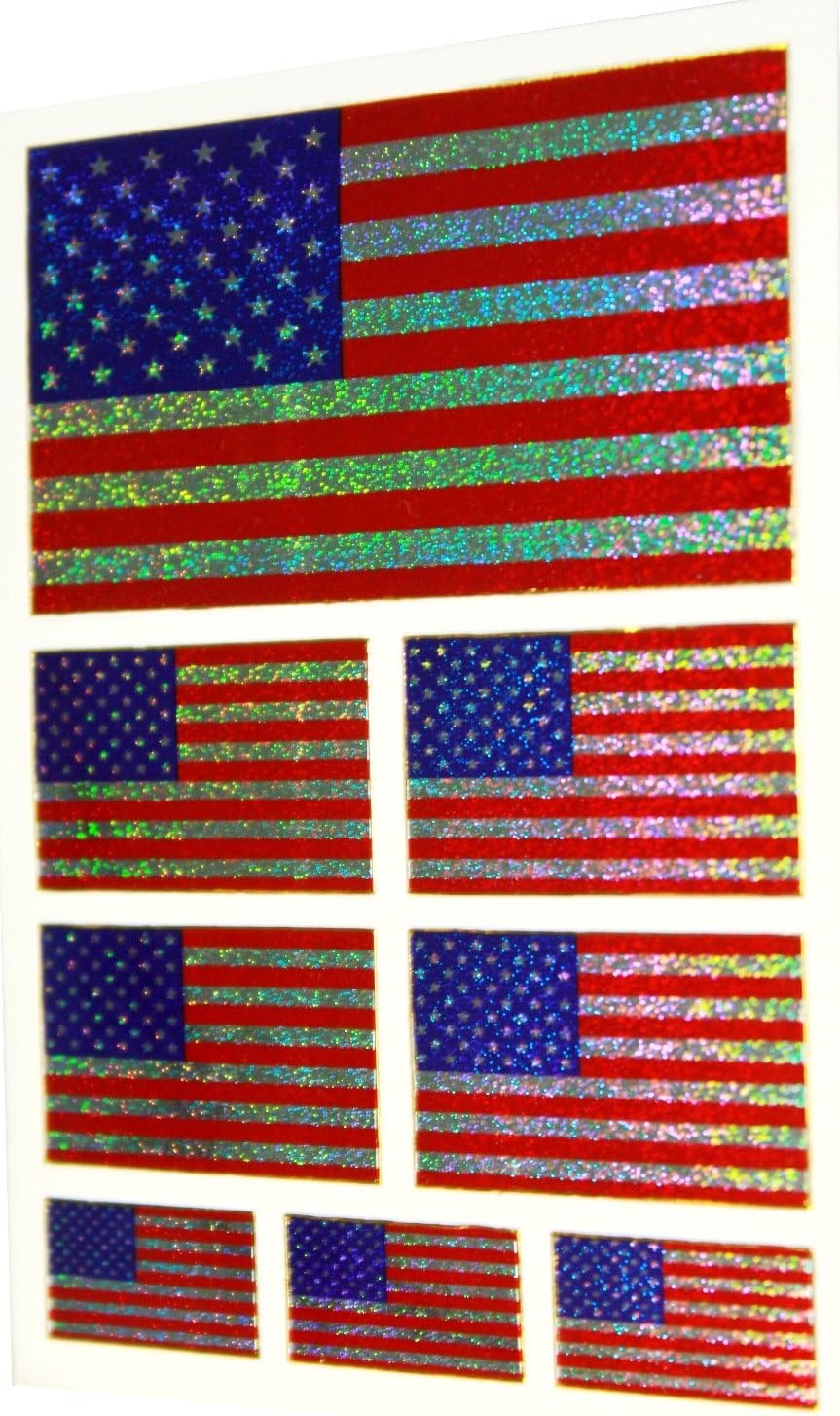 Amazon.com: American Flags Sparkle Reflect USA Sticker Label Value Pack ...