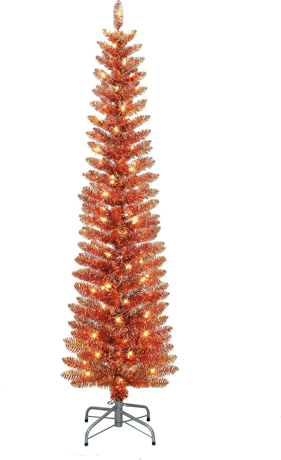 Amazon.com: Puleo International 6 ft Pre-Lit Orange Tinsel Artificial ...