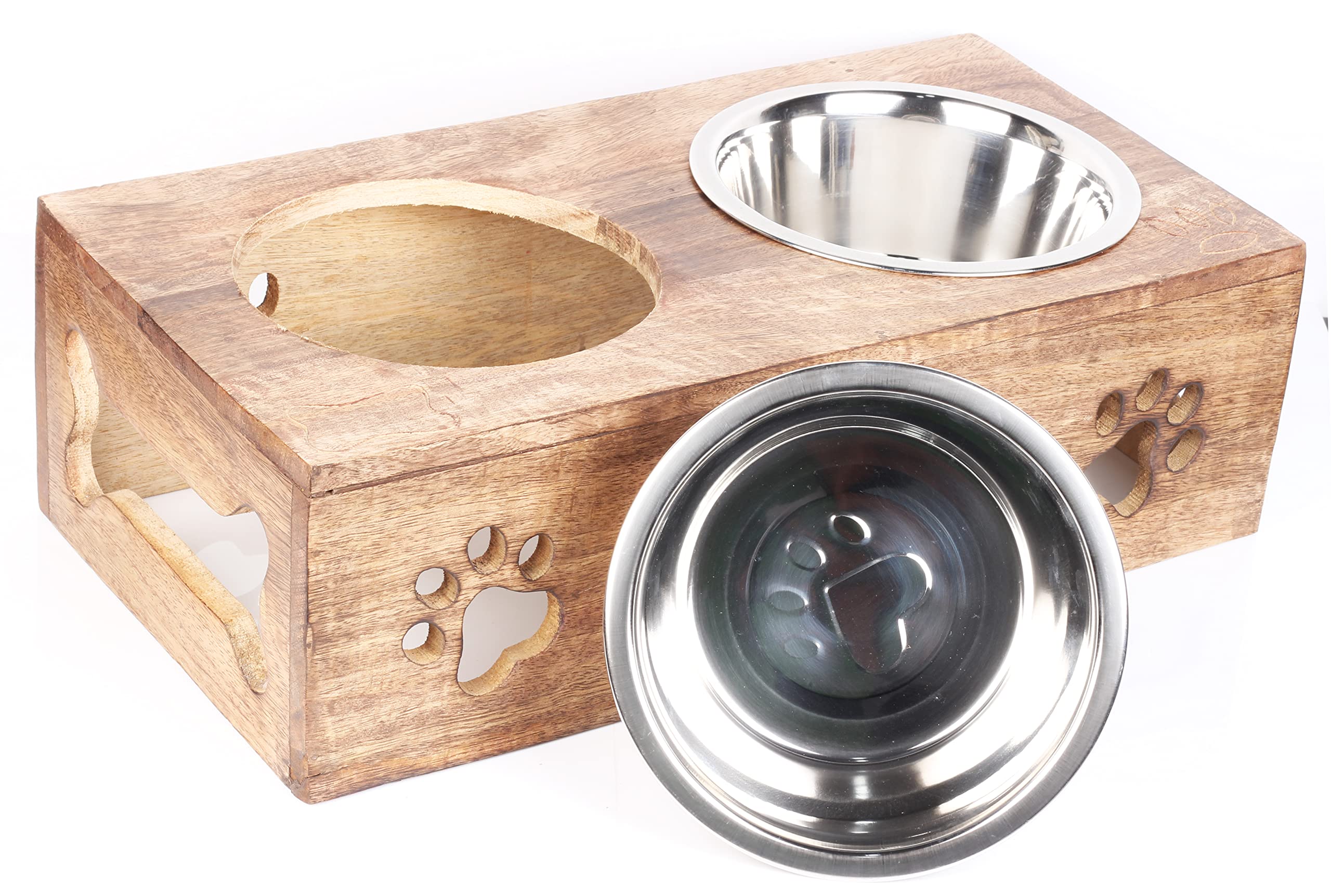 Snapklik.com : Paw Design Wooden Dog Cat Pet Feeder Station Stand