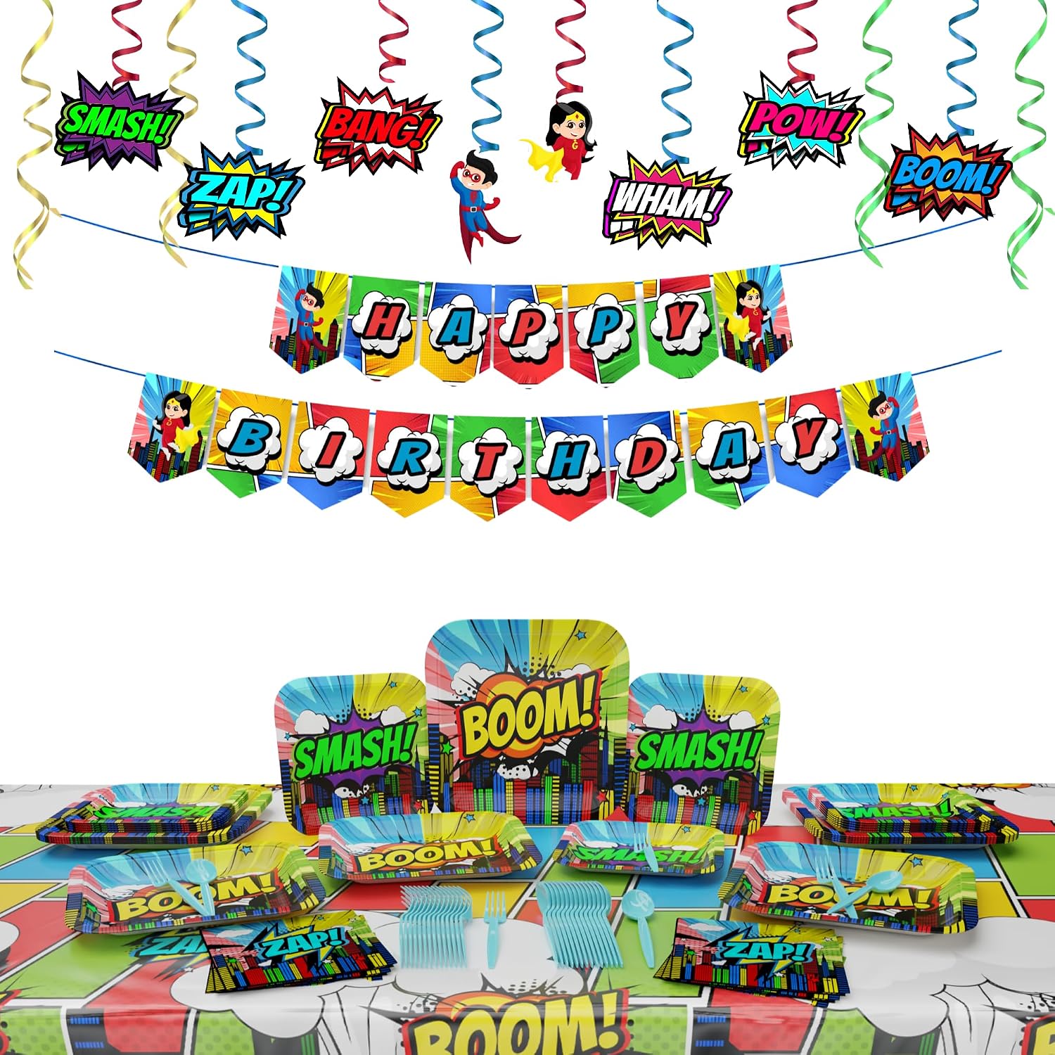 Amazon.com: Comic Superhero Deluxe Party Supplies Pack (168 Pieces for ...