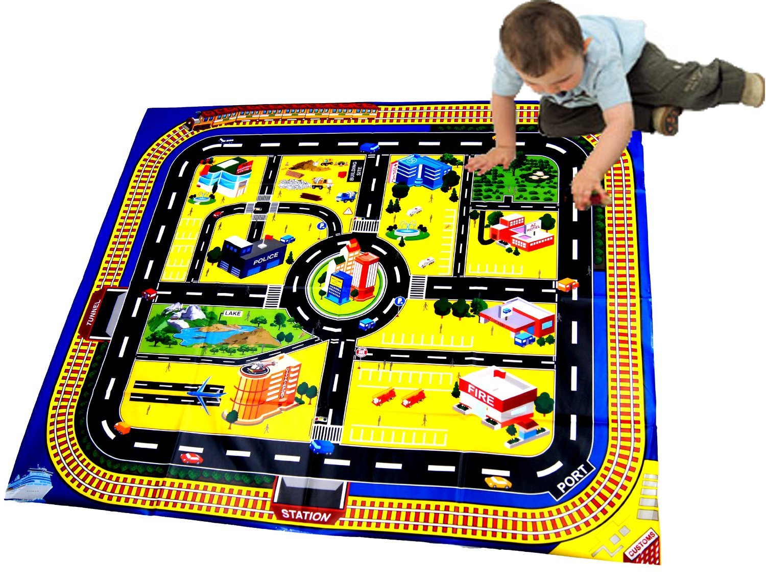 Kids Giant City Playmat Floor Play Mat for Toy Cars Road Railway Train ...
